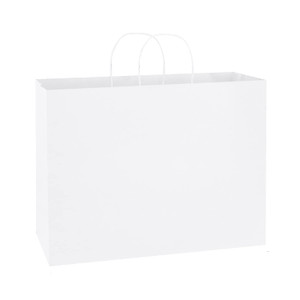 Poever 16x6x12 Kraft Paper Bags with Handles 25 PCS Bulk, Large Shopping Bags White Gift Bags Tote Bags Recyclable for Small Business Retail Grocery Merchandise