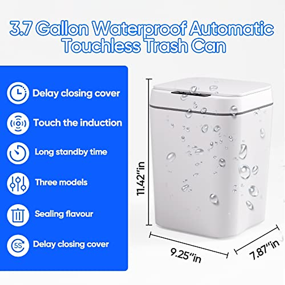 Smart Touchless Motion Sensor Trash Can | 3.7 Gallons Bathroom Trash Can with Lid | Automatic Trash Can for Kitchen | Plastic Garbage Bin for Home Living Room, RV and Office Bin