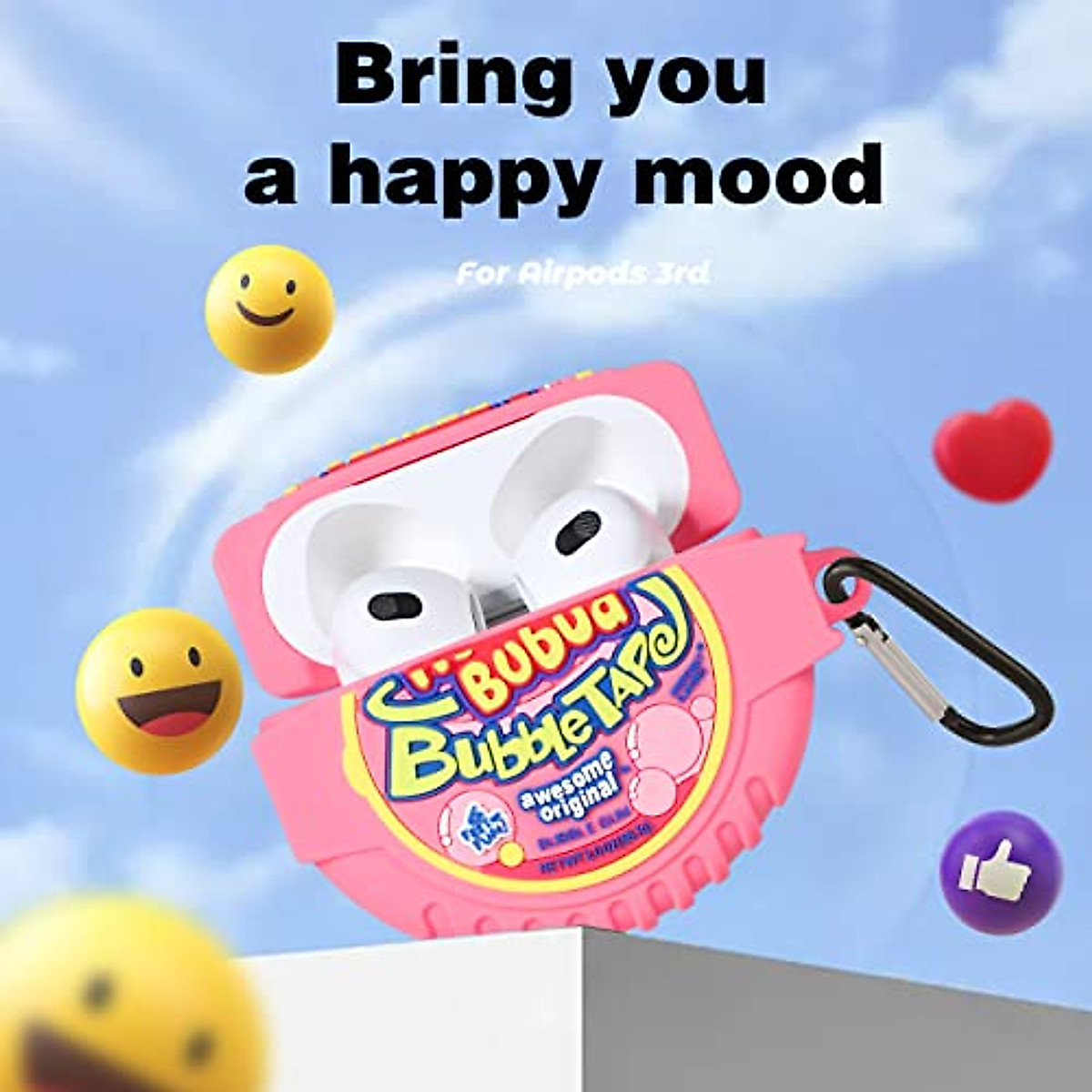 Mulafnxal Case for Airpods 3 3rd Generation Cute Soft Silicone 3D Funny Fun for Air pod 3 (2021) Cover Unique Fashion Food Design Skin Cartoon Ring Kits Cases for Kids Boys Girls Teen (Bubble Gum)