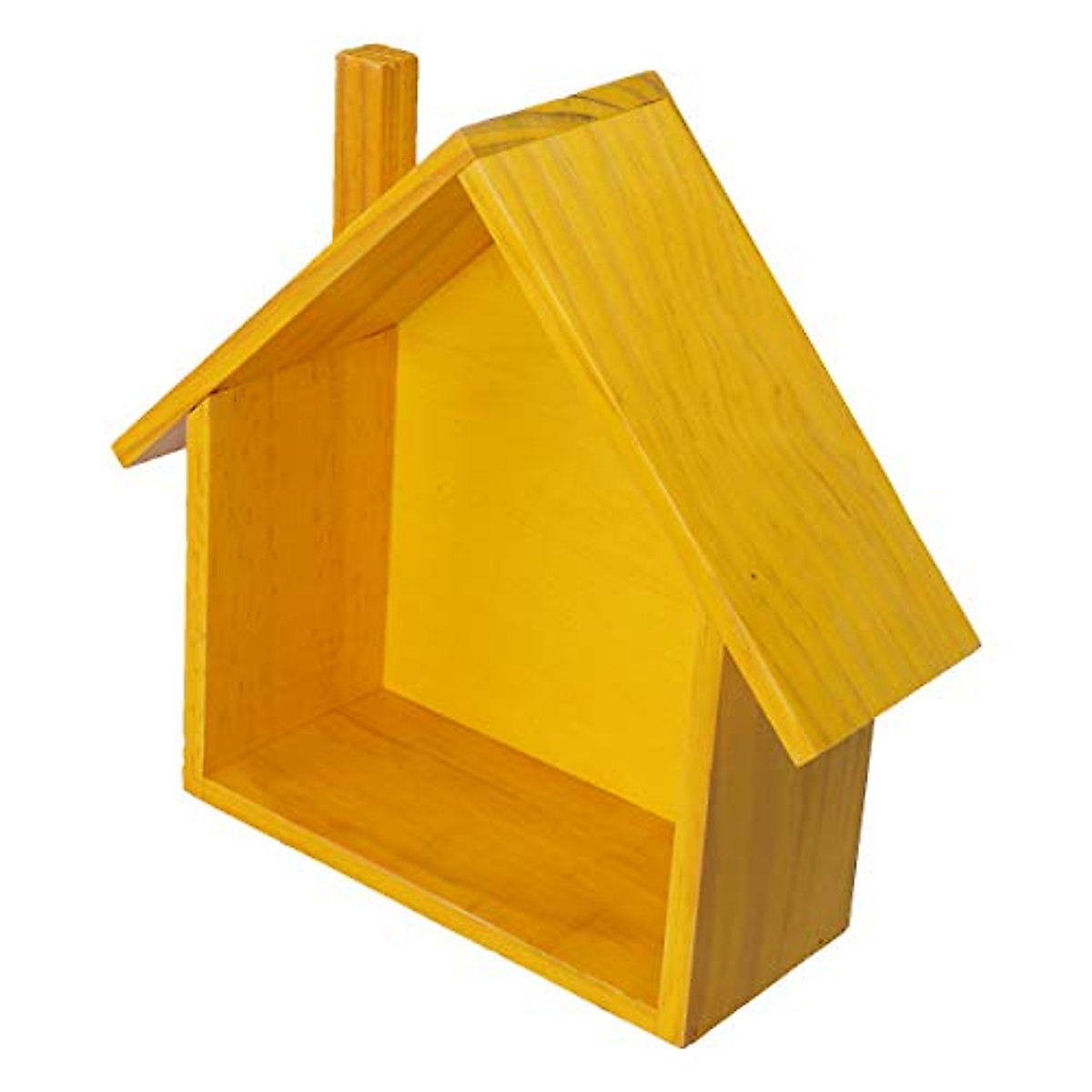 Cabilock Wooden House-Shaped Wall Storage Shelf Display Box Hanging Rack Holder Organizer for Bedroom Kids Room Kitchen (Yellow)