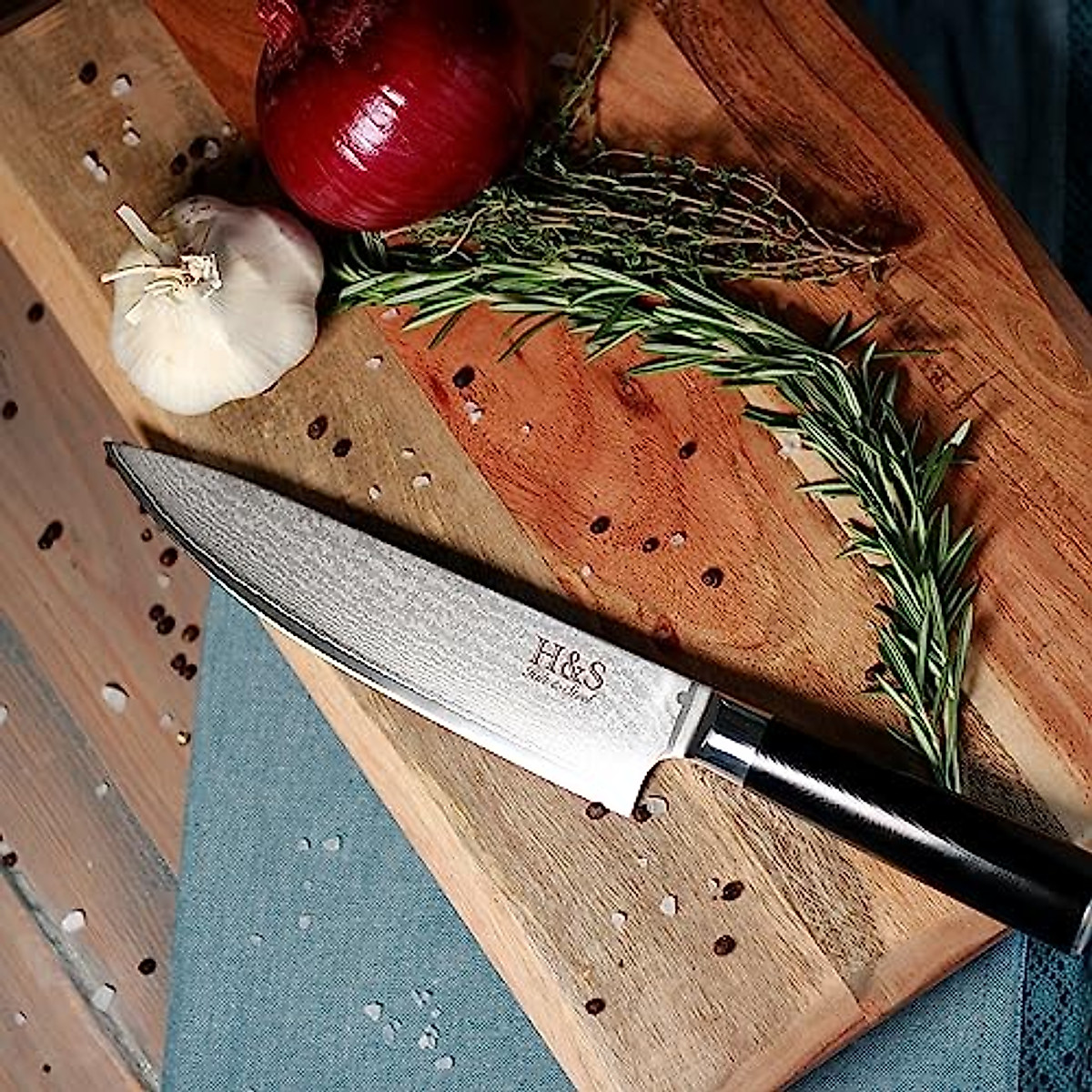 Hilt & Steel Damascus Steel Chef Knife | Premium Damascus knife | 8 Inch blade | G10 Composite Handle | Ultra Sharp