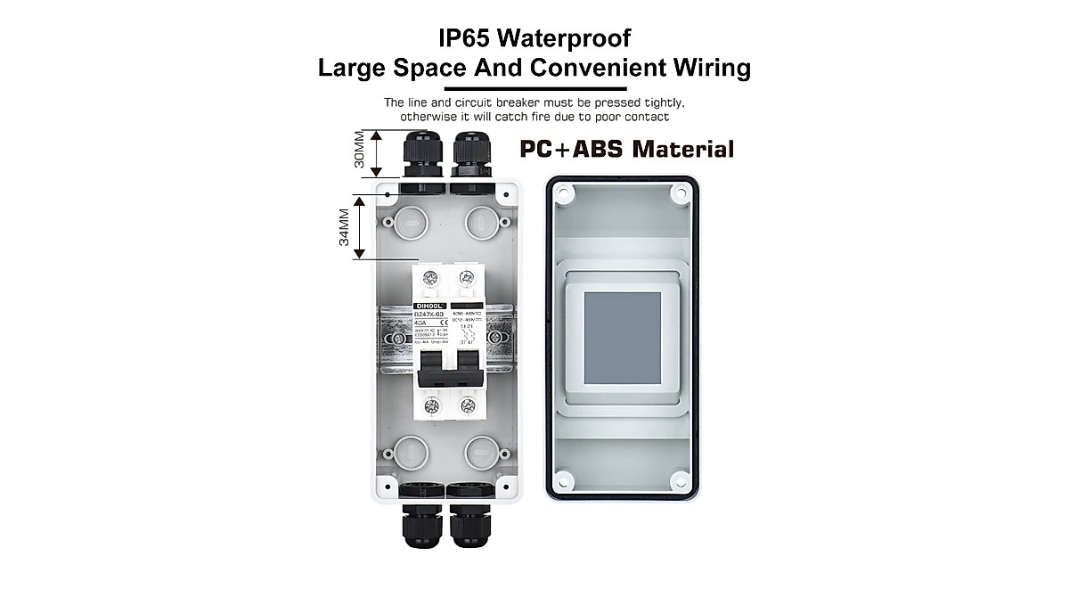 DIHOOL 40A Circuit Breaker Box - Waterproof Solar Panel Disconnect Switch