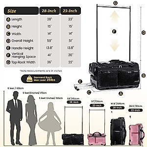 Fanwoli 28" Dance Bag | Shine-Bright Collection | Waterproof Glittering Fabric | Ideal Competition Duffle Bag with Garment Rack | Sparkle Black