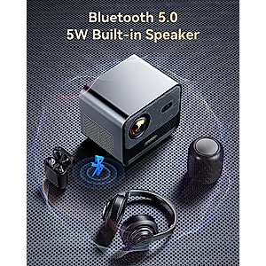 Projector 4K with WiFi and Bluetooth, SUREWHEEL Auto Focus 20000Lumens 800ANSI Outdoor Movie Projector, Native 1080P Portable Projector, 50% Zoom Home Theater Proyector for iOS/Android/TV Srick/PC