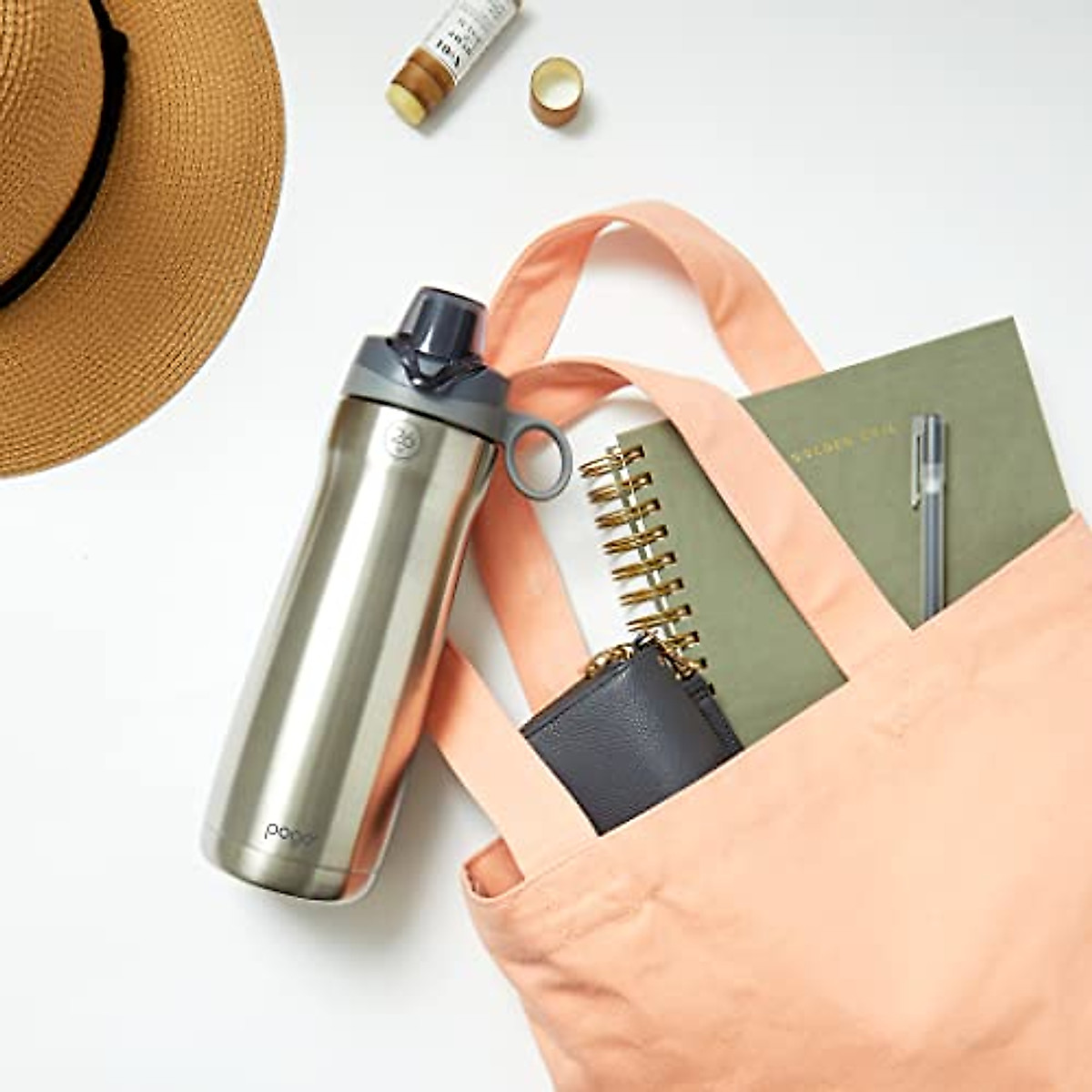 Pogo Vacuum Insulated Stainless Steel Water Bottle with Leak Proof Chug Lid and Silicone Carry Loop, Grey, 26 oz