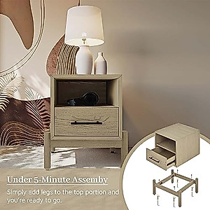 Bme Lyra Solid Wood Nightstand/Side Table/End Table - Easy Assembly - with 2 Drawers Storage for Mid Century Modern Living Room and Bedroom, Oak Light Grey