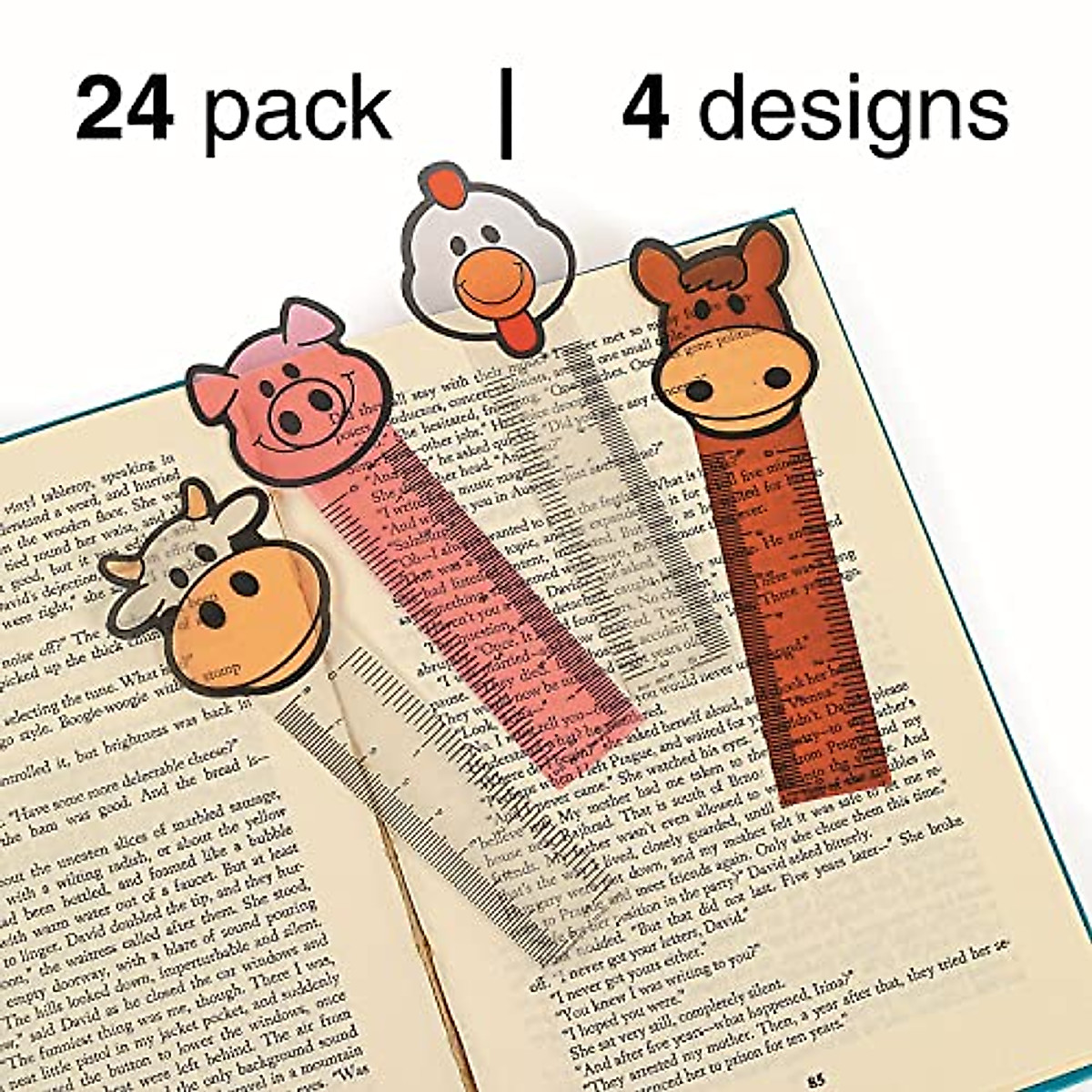 Farm Animal Bookmarks for Kids - Book Markers / Mini Ruler - Classroom Prizes - 24 Pack