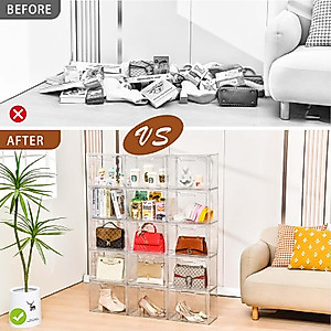 5 Pack Clear Storage Bins with Lids, Storage Containers with Magnetic Door, Stackable Acrylic Display Case for Handbags, Cosmetic, Multifunctional Storage Boxes for Dorm, Living Room, Bedroom Storage