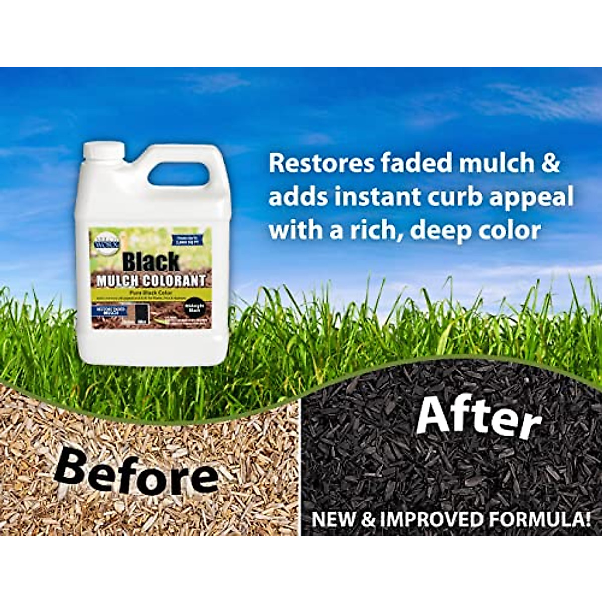 MulchWorx Black Mulch Color Concentrate- Quart - Treats 2,800 Sq. Ft. - Pure Midnight Black Mulch Dye Spray