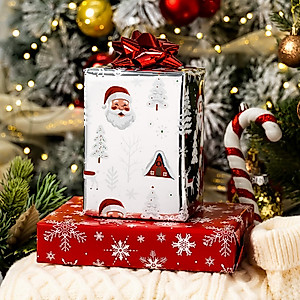 Homeral Reversible Christmas Wrapping Paper Roll - Metallic Shine Santa, Sleigh, Reindeer, Stripe, Plaid, Letterings, Snowflake for Christmas, New Year Celebration - 3 Rolls - 17 x 120 Inch Per Roll