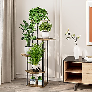 YOCOMEY 5 Tier Wood Tall Plant Stand Metal Rack Indoor, Multiple Flower Pot Holder Shelves Corner Rack, Planter Shelf Display Rack Storage Organizer for Patio Living Room Balcony Garden(Black)