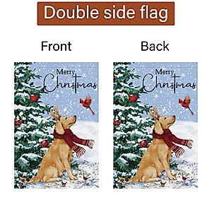 Louise Maelys Merry Christmas Golden Retriever Dog Garden Flag 12x18 Double Sided, Burlap Welcome Winter Christmas Tree Garden Yard Flags for Xmas Outside Outdoor Decoration (ONLY FLAG)