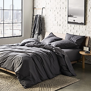 Brooklinen Luxury Percale Core Sheet Set, Full Size in Graphite - Fitted Sheet, Flat Sheet, 2 Pillowcases | Best Sheets