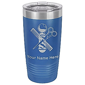 LaserGram 20oz Vacuum Insulated Tumbler Mug, Barber Shop Pole, Personalized Engraving Included (Dark Blue)