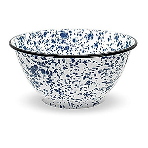 Red Co. Set of 2 Enamelware Metal Large Classic 4 quart Round Salad Serving Bowl, Navy Blue Marble/Black Rim - Splatter Design