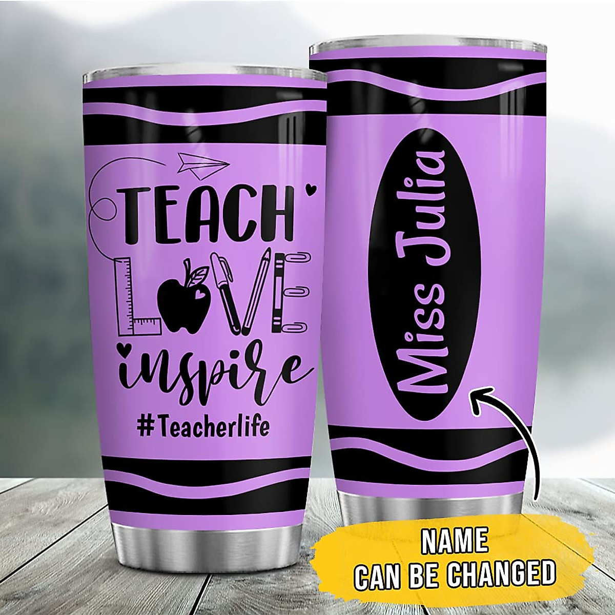 Wassmin Personalized Teach Love Inspire Teacher Life Tumbler Cup With Lid Double Wall Vacuum Insulated Stainless Steel Tumblers 20oz 30oz Travel Mug Birthday Christmas Gifts Custom Name (Purple)