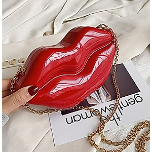 QZUnique Lips Evening Clutch Purse, Acrylic Banquet Handbags, Chain Gold/Silver/Bronze Women Fashion Crossbody Shoulder Bag