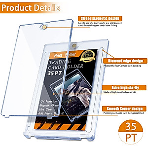 Zonon 50 Pieces Magnetic Card Holder Acrylic Baseball Card Holder 35pt Magnetic Trading Card Protector for Baseball Sports Trading Game Work Cards Storage and Display
