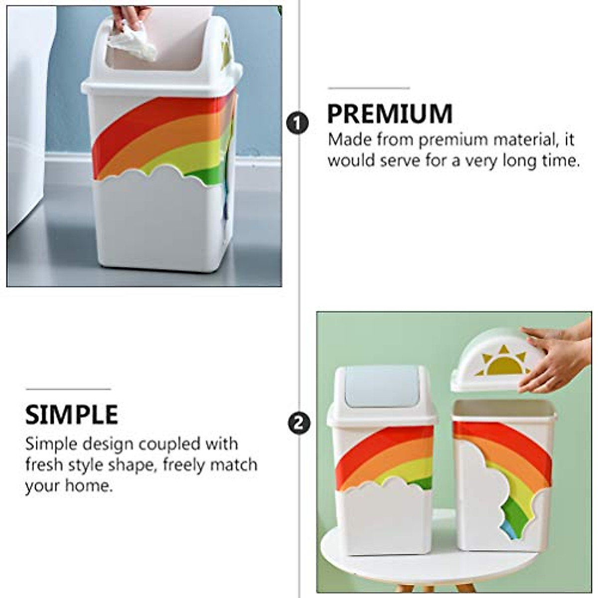 Homoyoyo Plastic Mini Trash Can with Lid Kids Room Cute Rainbow Cloud Wastebasket Desktop Tabletop Rubbish Container Garbage Bin Random Color