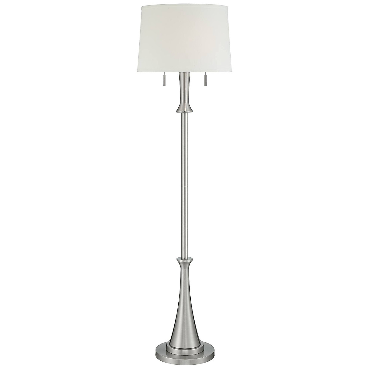 360 Lighting Karl Modern Industrial Floor Lamp Standing 63.75" Tall Brushed Nickel Silver Classic Metal White Tapered Drum Shade Decor for Living Room Reading House Bedroom Family Home