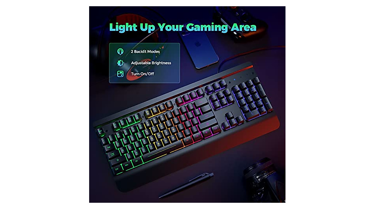 Dacoity Gaming Keyboard, 104 Keys All-Metal Panel, Rainbow LED Backlit ...