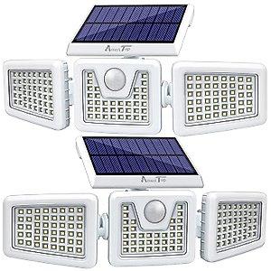AmeriTop Solar Lights Outdoor -2 Pack, 800LM 128 LED 6500K Motion Sensor Lights Cordless ; 3 Adjustable Heads, 270° Wide Angle Illumination, IP65 Waterproof, Security LED Flood Light (Daylight)