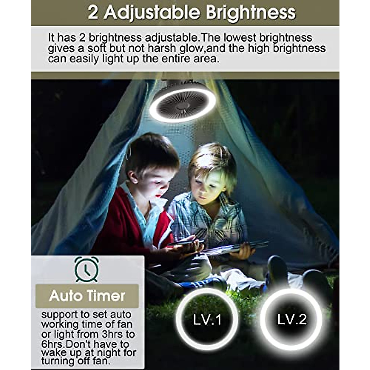 TYZU Camping Fan Personal Fan 10000 mAh Battery Operated, 8 In Portable Fan with LED Lantern, Power Bank, 3 Speeds, Desk Fan Outdoor Fan for Tent Camping Fishing Golf Cart Stroller