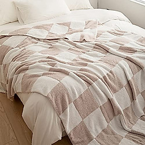 Ultra Soft Classic Checkerboard Chessboard Knitted Throw Blankets Lattice Fluffy Microfiber Lightweight Warm Cozy Bed Blankets Decor for Couch Sofa Bed (Beige, 51"X63")