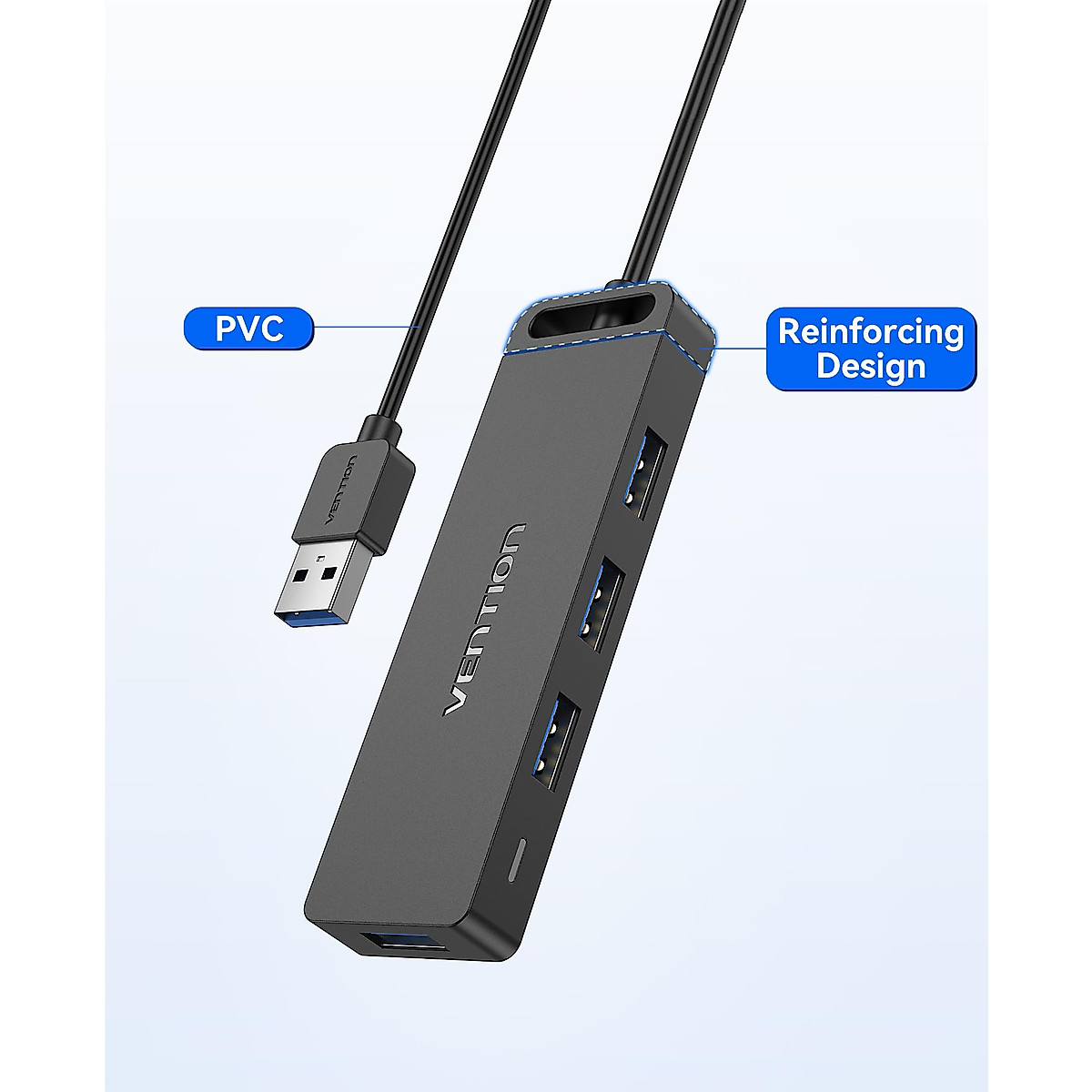 USB Hub VENTION 4-Port USB 3.0 Hub 1.5FT Ultra-Slim Data USB Splitter Charging Supported Compatible with MacBook, Laptop, Surface Pro, PS4, PC, Flash Drive, Mobile HDD
