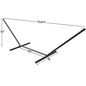 SUNNY GUARD 12.8 FT Hammock with Stand 2 Person Heavy Duty，Quilted Fabric Wood Spreader Bars,Stands & Accessories，for Indoor/Outdoor Patio Dark Green(450 lb Capacity…