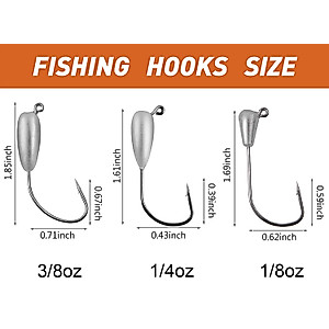 Fishing Jig Head Hooks - 12/24pcs Fishing Tube Jig Heads Hooks Unpainted Water Drop Tube Baits Jig Hooks Worm Bait for Bass, Freshwater Saltwater Fishing Jigs Size 1/8 oz,1/4 oz,3/8oz