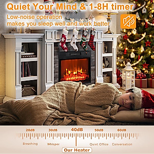 Naice 70" Electric Fireplace with Mantel and Cabinets, Fireplace TV Stand for Living Room Bedroom, Stacked Stone Surround and Remote Control 3D Realistic Flame, White