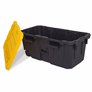 CX BLACK & YELLOW®, 20-Gallon Heavy Duty Tough Storage Footlocker & Snap-Tight Lid, (13.4”H x 18.2”W x 32.3”D), Weather-Resistant Design and Stackable Organization Tote [2 Pack]