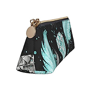 Pearls Diamonds And Feathers Pencil Case Portable Pen Pouch With Zipper Leather Pencil Bag Storage Box Stationery Organizer For Office Work