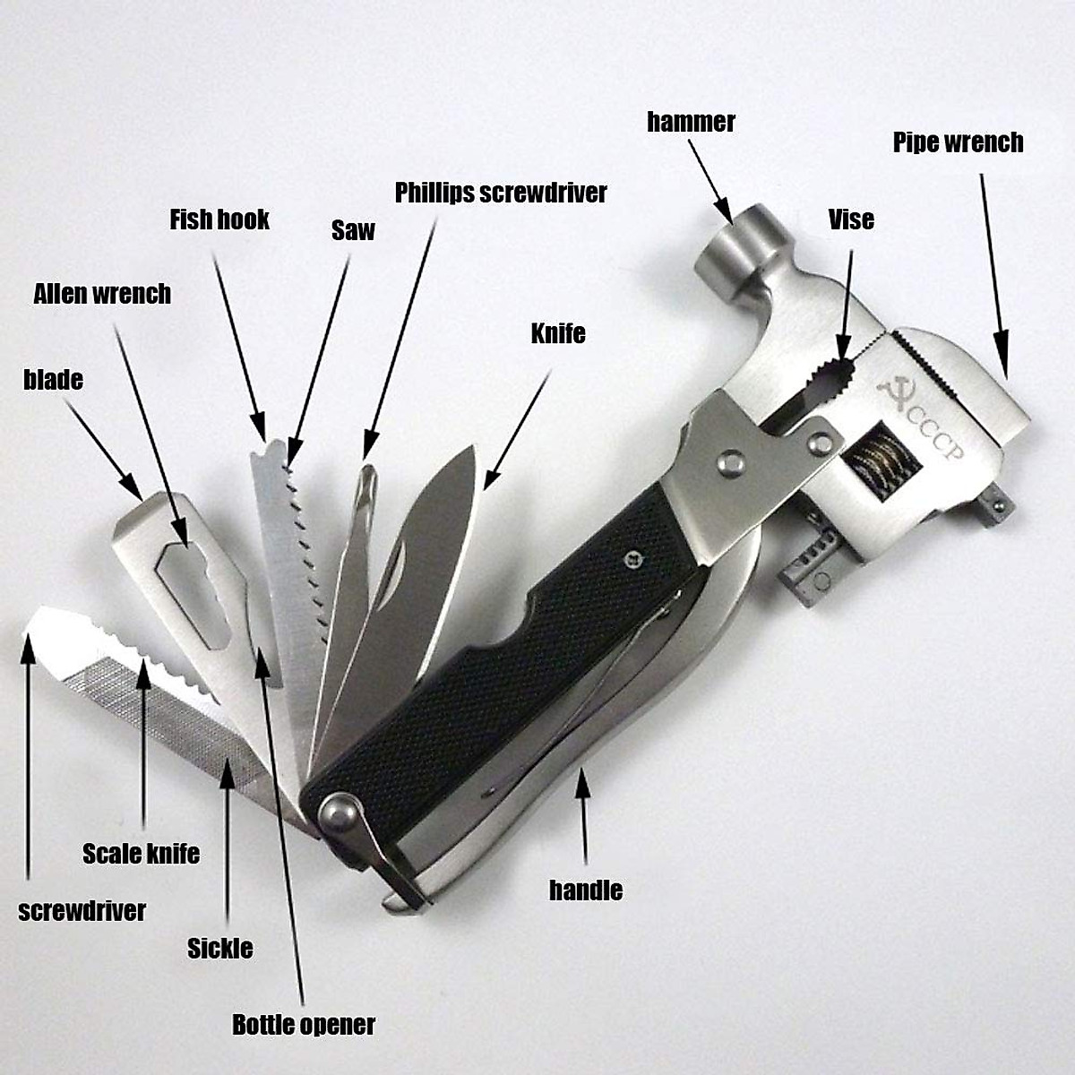 ADANSA Multi-tool Camping accessories, 21in 1 Multitool Survival Gear wrench Hammer, screwdriver pliers bottle opener Birthday Gifts for Boyfriend Husband Dad mens stocking stuffers, Black