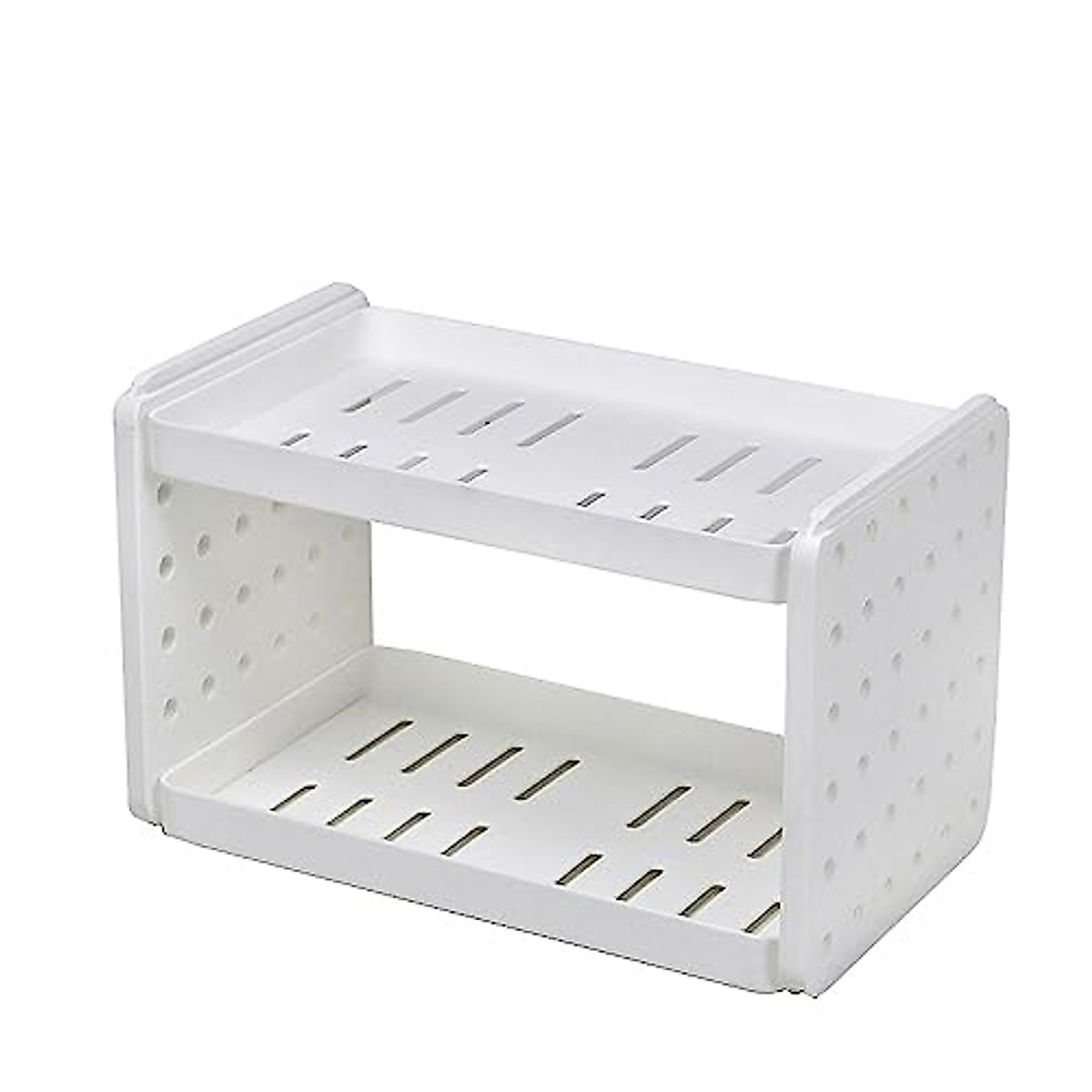 Buqerb 2 Tier Organizer Countertop,spice rack,stair basket with Detachable Cups and Hooks for Bathroom Counter Kitchen Bedroom Living Room Cloakroom，White