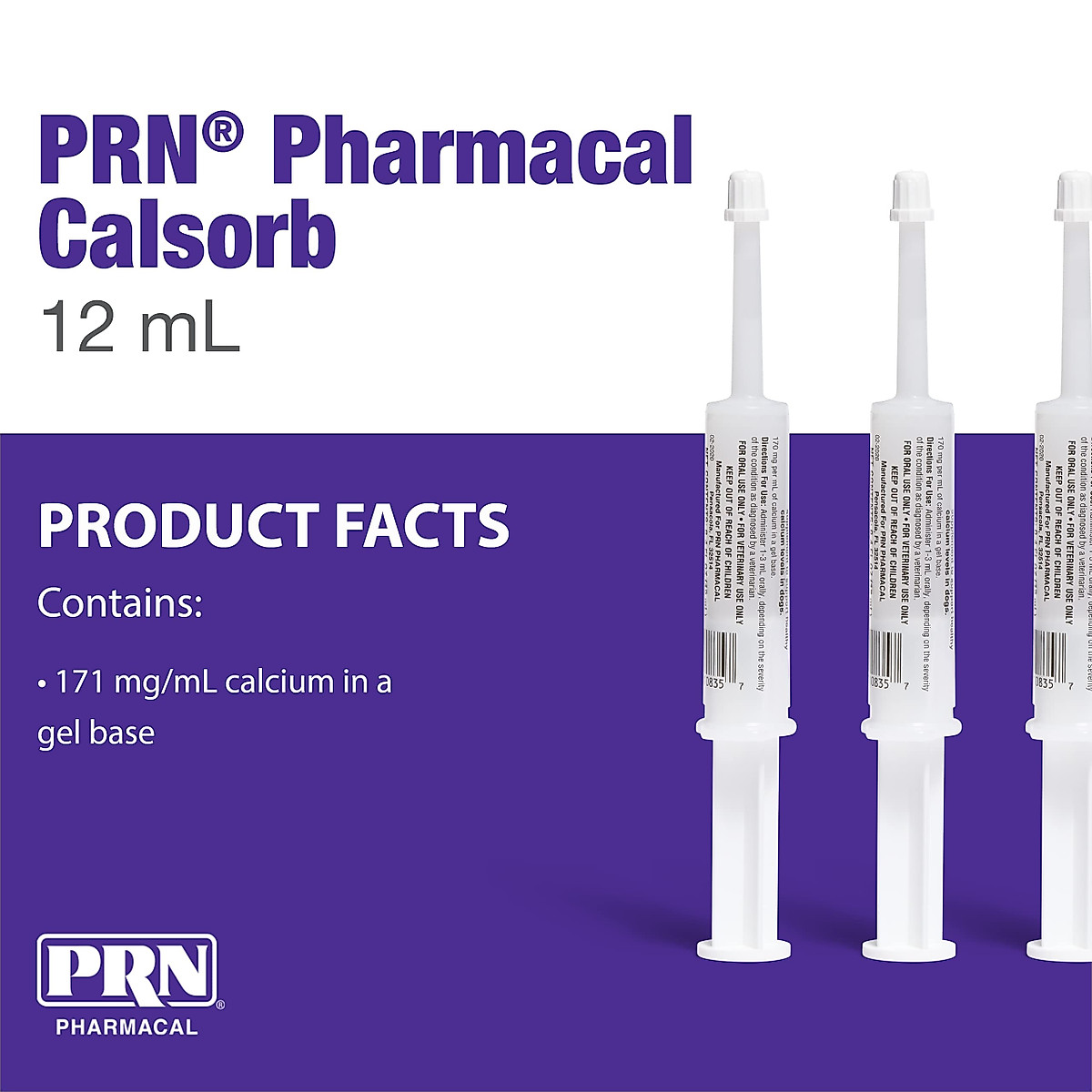 PRN Pharmacal Calsorb - Calcium Nutritional Supplement to Help Maintain Healthy Calcium Levels in Dogs - Gel-Based Dog Nutritional Supplement in an Easy-to-Use Syringe - 12 mL Syringe (3 Packs)