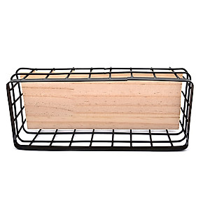 Hoshen Sundries Storage Frame, Iron Art Storage Frame (With a Wooden Board at the Bottom), Cosmetics Storage Basket, Bathroom Desktop Wall-mounted Shelf - Black