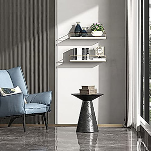 Shario White Floating Shelves - Set of 2, Wall Mounted Hanging Shelves with Golden Towel Rack, Decorative Storage Shelves for Bathroom, Kitchen, Living Room & Bedroom (White)