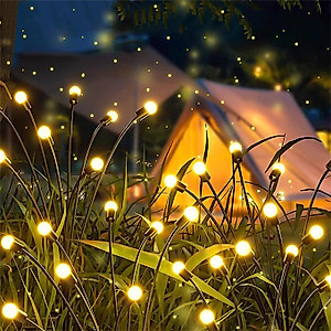 Jpnew Solar Garden Lights 4 Pack Solar Firefly Lights 10LED Waterproof Outdoor Solar Swaying Light, Sway by Wind for Pathway Yard Walkway Patio Fence Decorations Warm White