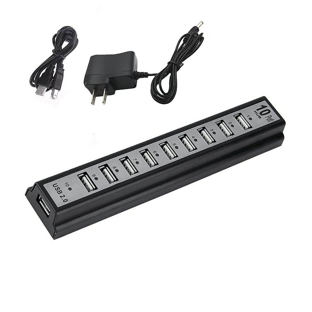 SaiDian 1Pcs 10 Port USB2.0 External Hub with Power Adapter High-Speed Expander Multi-Interface USB Hub