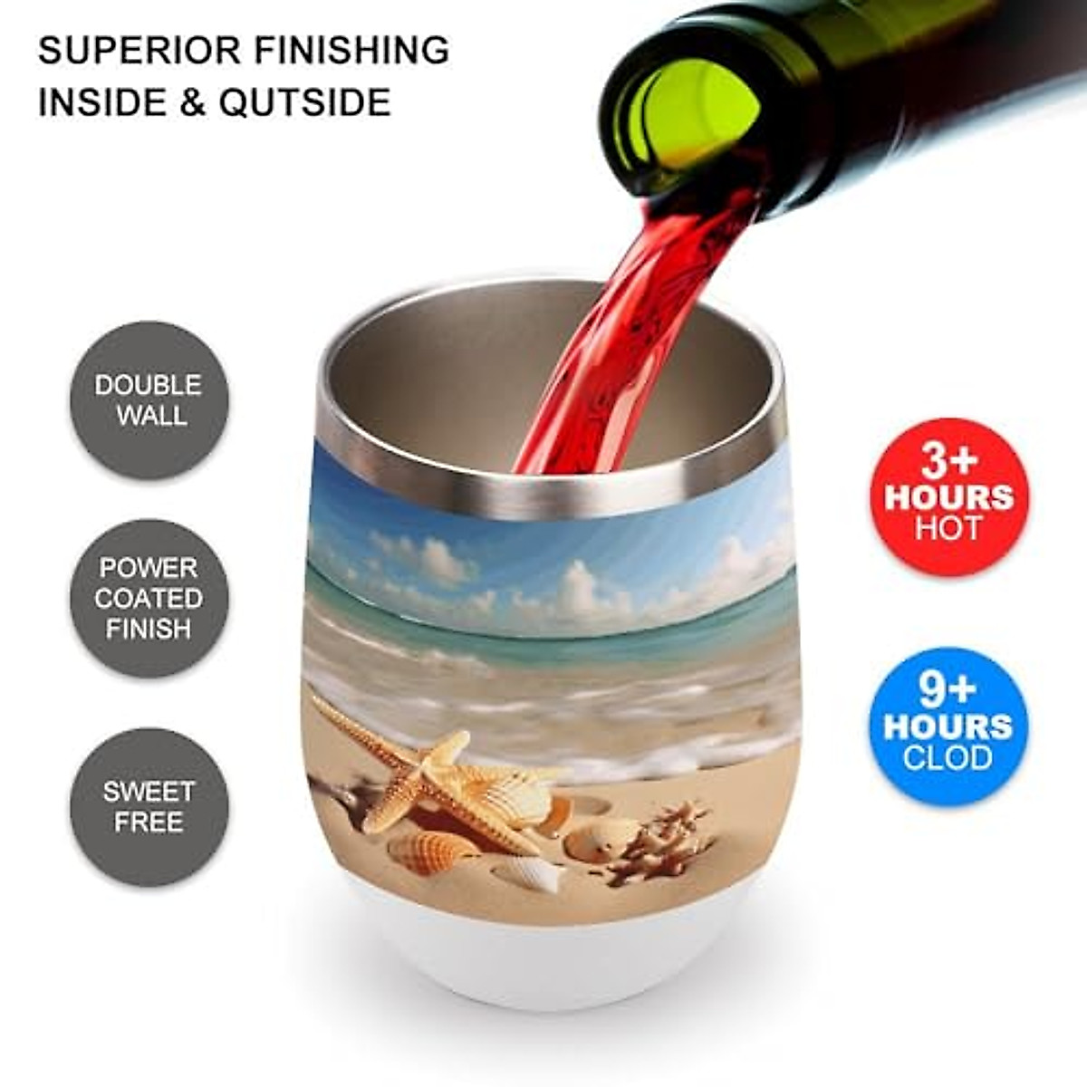 WYUSPGK 304 Stainless Steel Insulated Cup, Seashells Starfish on Beach Print Smooth Rim, Durable & Reusable - Perfect for Office, Home, And Travel