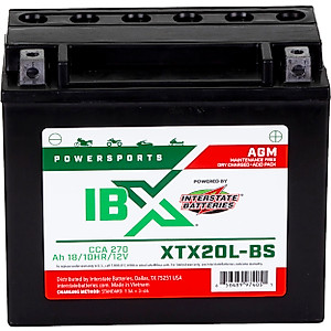 Interstate Batteries YTX20L-BS 12V 18Ah Powersports Battery 270CCA AGM Rechargeable Replacement for Motorcycles, ATVs, Jet Skis, Snowmobiles, UTVs (XTX20L-BS)