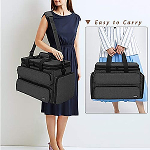 YARWO Knitting Yarn Bag, Portable Crochet Storage Tote with Double Top Cover and Yarn Holes for Knitting Needles(Up to 14”), Unfinished Projects and Skeins of Yarn, Black