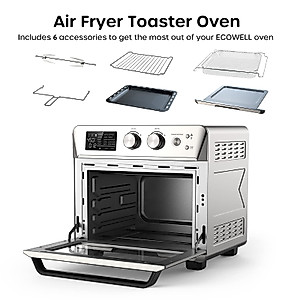 ECOWELL Air Fryer Toaster Oven Combo, 15-in-1 Airfryer Toaster Ovens Countertop, 26.4 QT Stainless Steel Air Fryers Convection Oven, for 360° Even & Healthy Cooking, Model: ECOKX01, Silver