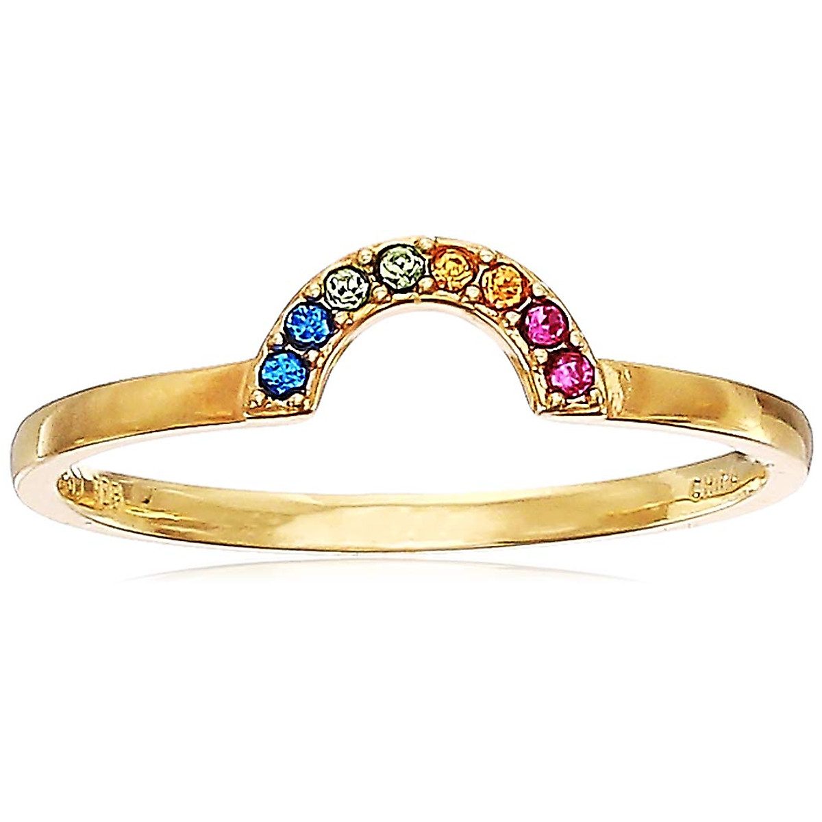 Amazon Essentials 18K Yellow Gold Over Sterling Silver Crystal Rainbow Color Stackable Ring, Size 9, (previously Amazon Collection)