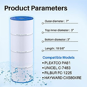 PA81 Pool Filter Replaces Hayward C580E, CX580XRE, Ultral-A3, Unicel C-7483, Hayward SwimClear C3020, C3025, C3030, Filbur FC-1225, FC-6425,4 X 81 sq. ft. Filter Cartridge,L x OD: 19 5/8"x 7"4 Pack