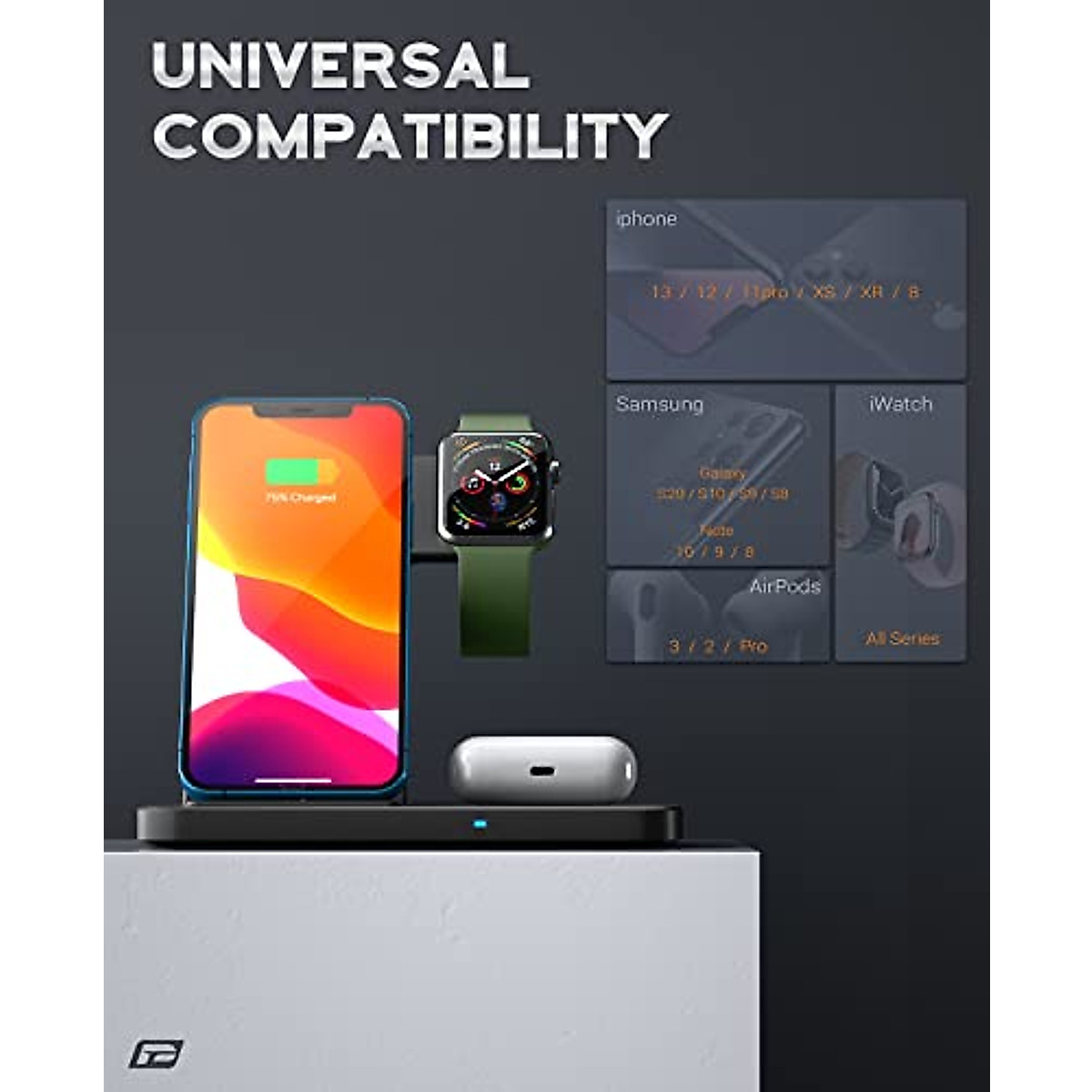 Wireless Charger, PAUCHY 3 In 1 Fast Wireless Charging Station, Qi Wireless Charger for iPhone 13/12/11/Pro/XS/XR, Foldable Wireless Charging Stand Compatible with iWatch 6/SE/5/4/3/2, Airpods 3/2/Pro