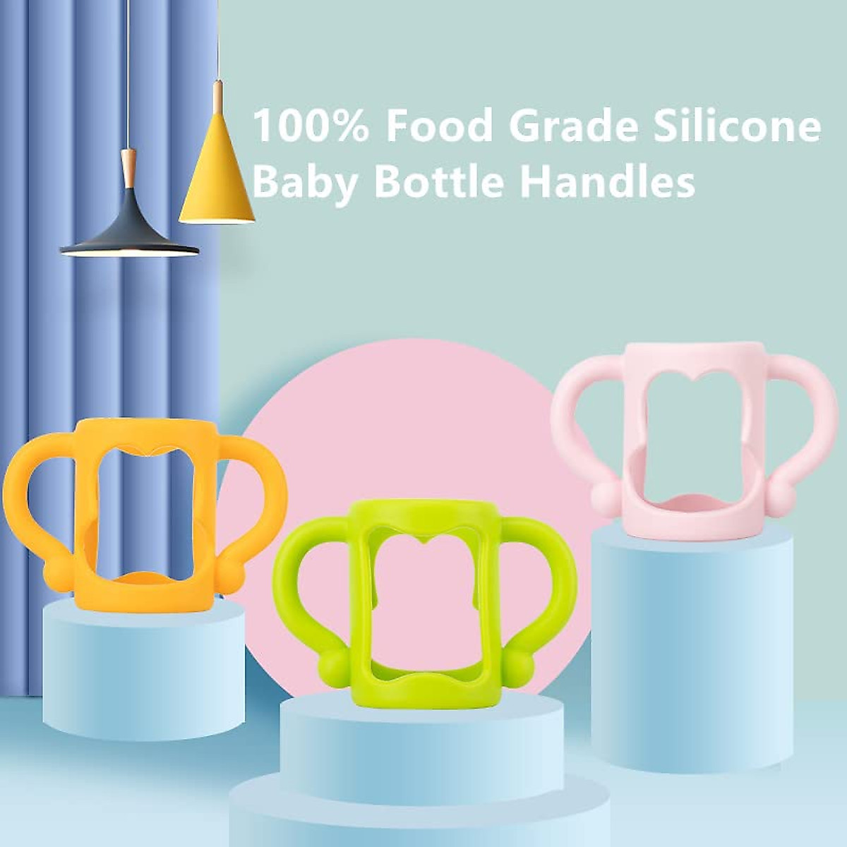 Smarbore Bottle Handles for Dr Brown Baby Bottles, 100% Silicone Baby Bottle Holder for Easy Grip, Sippy Cup Handle for Dr Brown Narrow Sippy Bottle, Teach Babies to Drink Independently, 2 Pack