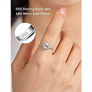Oivley 2CT Pear Shaped Engagement Rings for Women Teardrop Sterling Silver Rings with 18K White Gold Plated Cubic Zirconia Wedding Rings for Women Promise Rings for Her-70